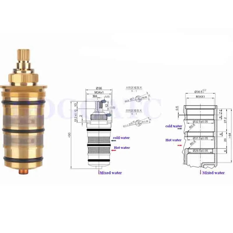 Robinet baignoire,Noyau de valve thermostatique, noyau de valve fileté ...
