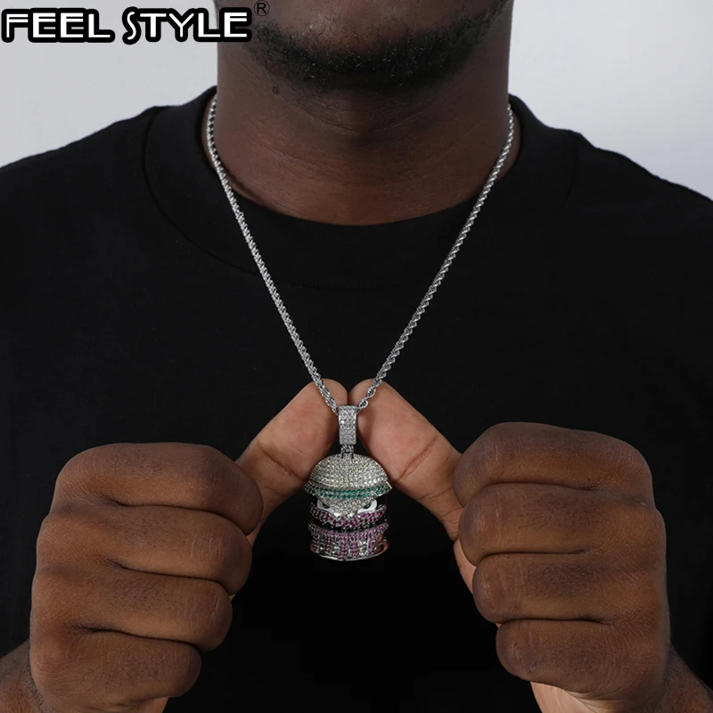 Hip-Hop-Bling-Hamburger-Iced-Out-Bling-Cubic-Zircon-Necklace-Pendant ...