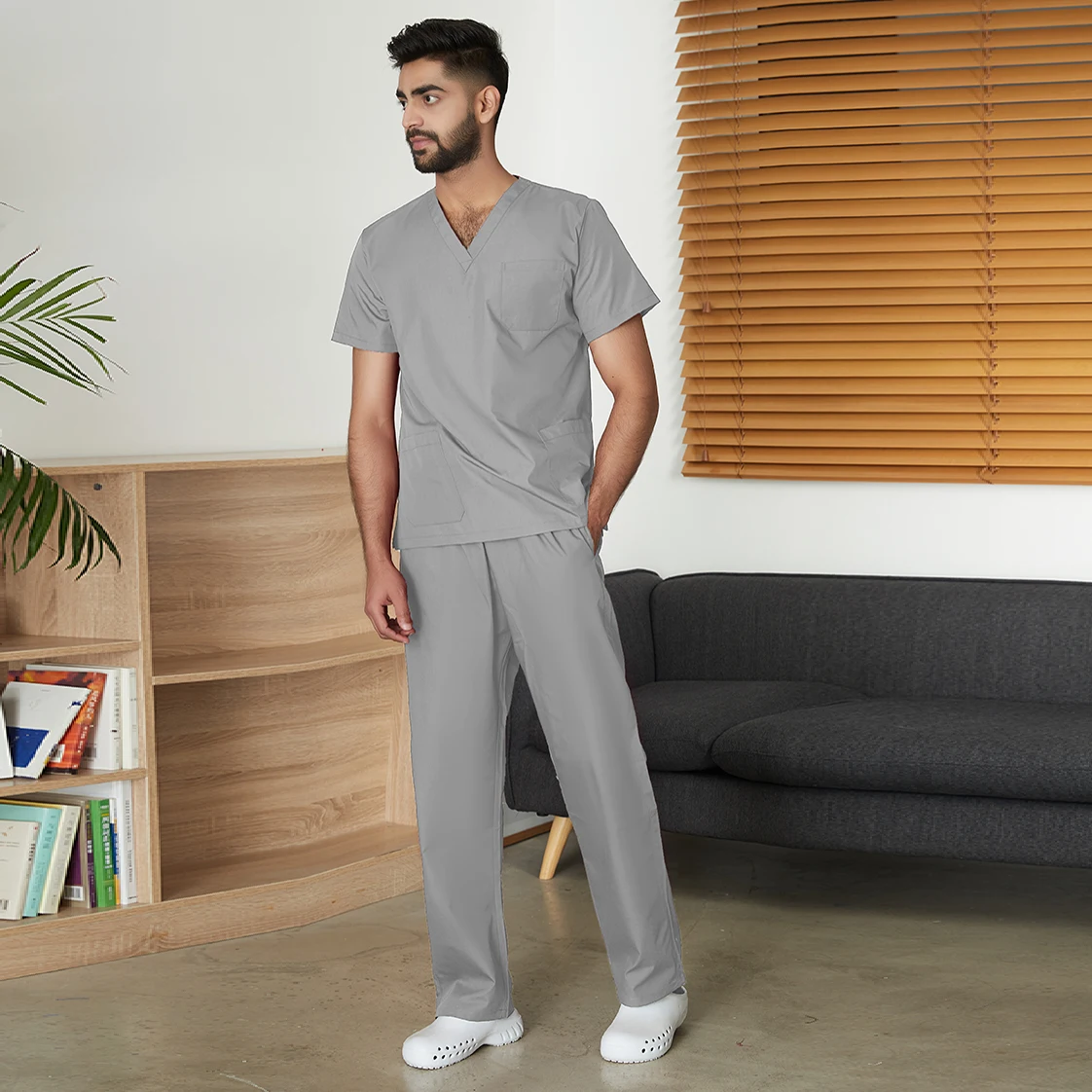 Men's Overalls Hospital Lab Doctor Solid Color Nurse Two piece Clinic ...