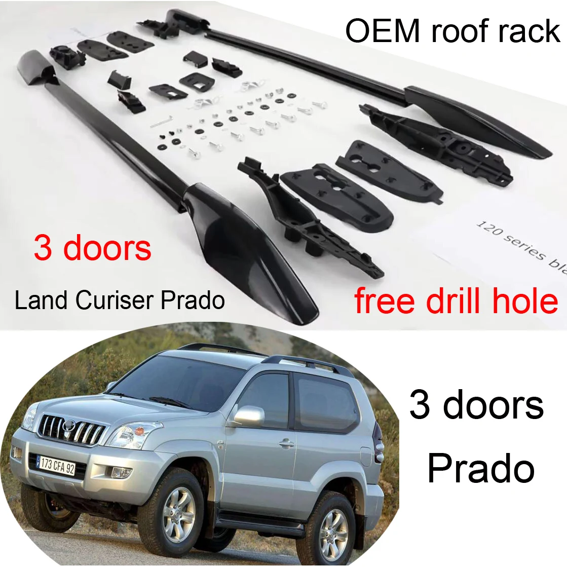 OEM style roof bar rail roof rack for Toyota Land Cruiser Prado 120 ...
