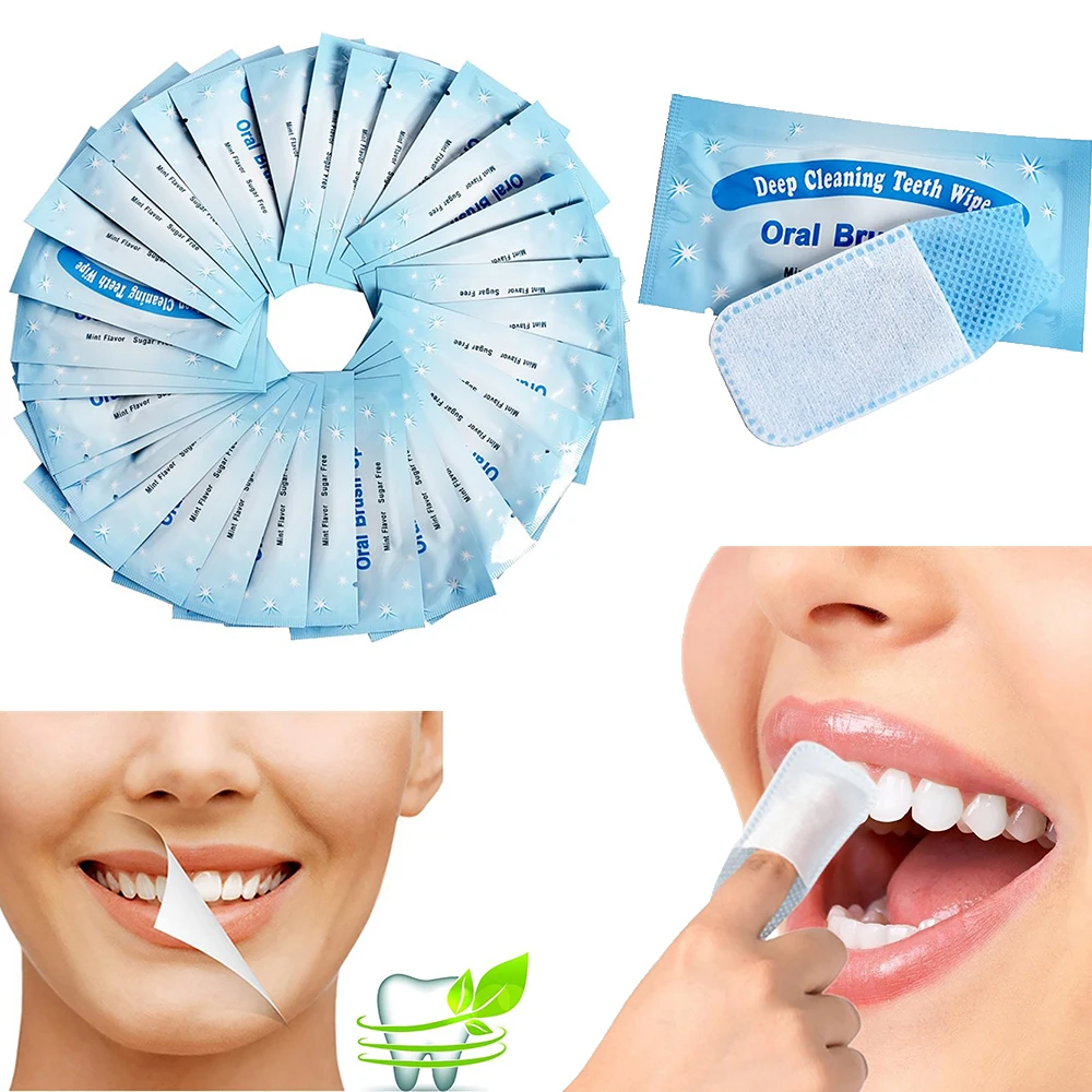 40Pcs Oral Hygiene White Teeth Brush Up Wipe Tooth Brush Finger Tip ...