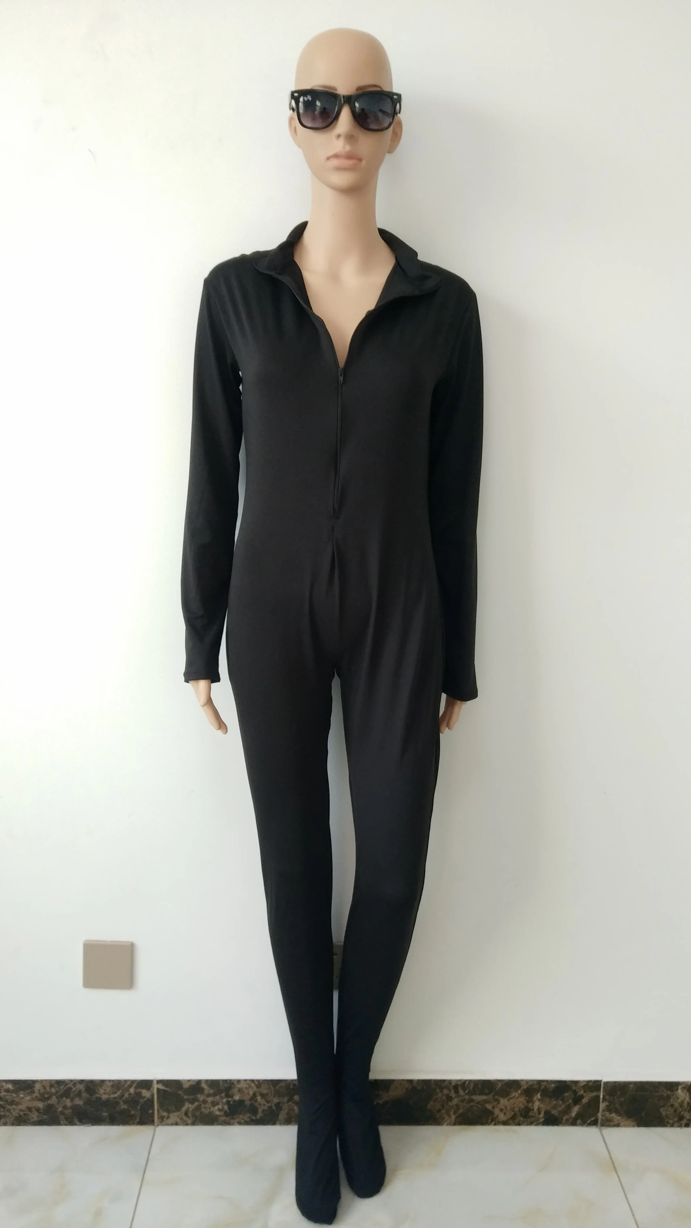 Women party clothing black color Spandex Unitard Catsuit no Hood hands ...