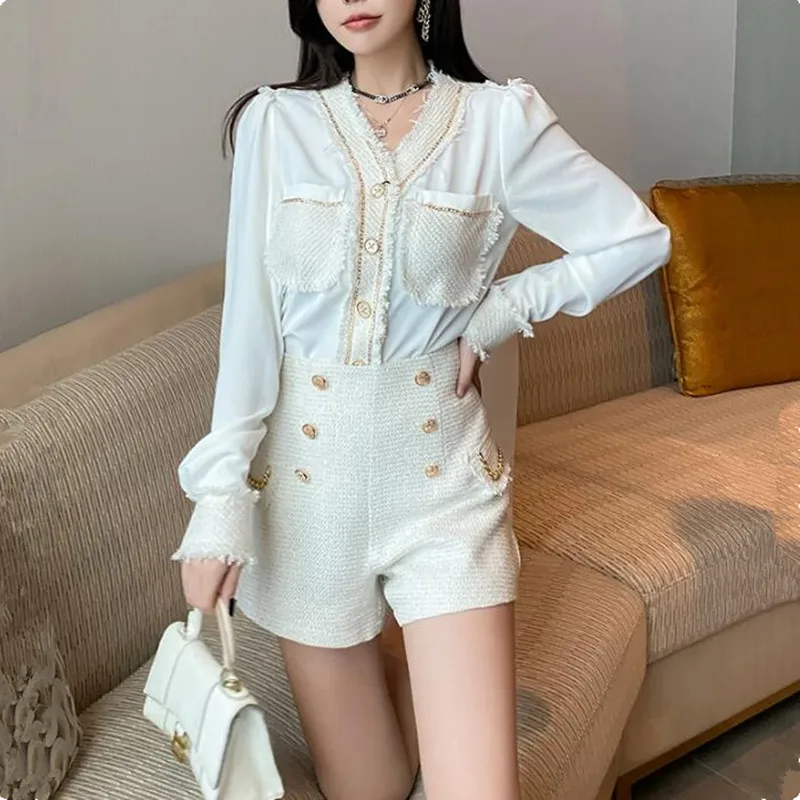 Autumn Korean Fashion Outfit Small Fragrance Tweed 2 Piece Set JKP4848