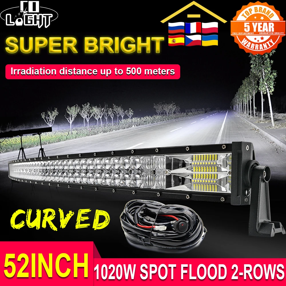 CO-LIGHT-Super-Bright-2-Row-Curved-Led-Light-Bar-Car-52inch-1020W ...
