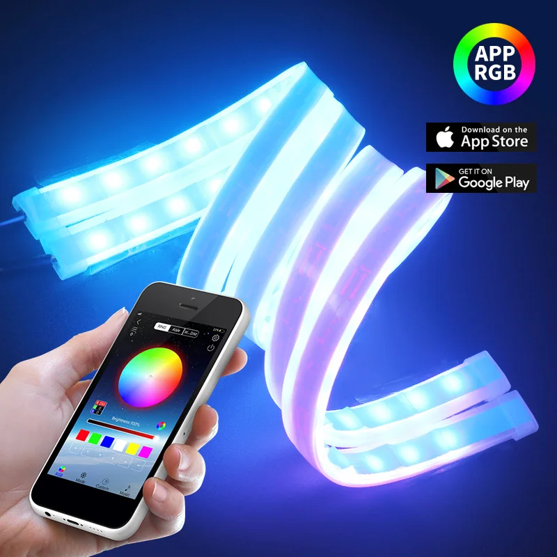 2x Car Led Drl Strips Dc 12 Volts Rgb Color App Remote Control ...