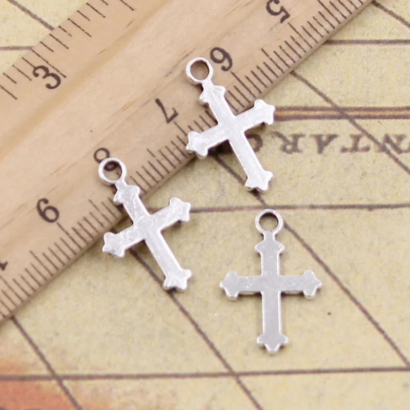 40pcs Charms Double Sided Cross 19x12mm Antique Silver Color Pendants ...