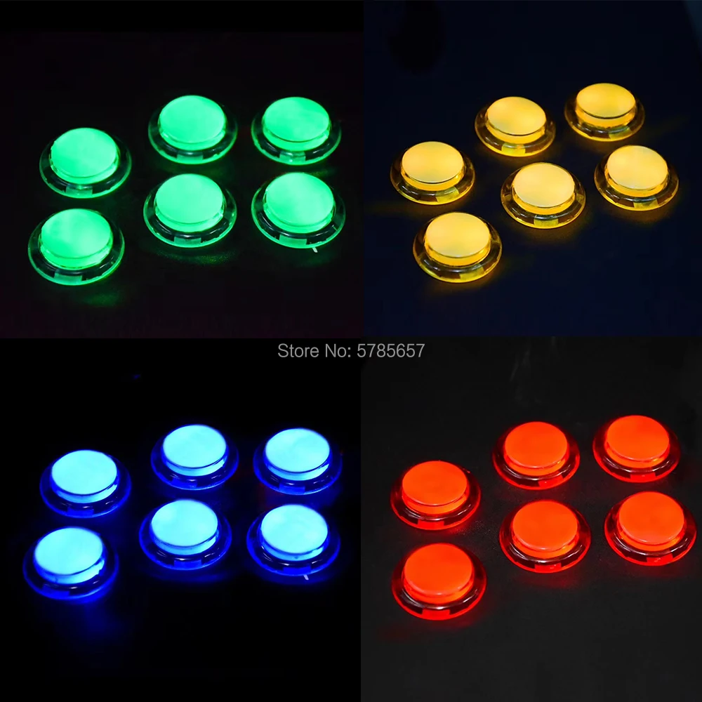 6 pces led arcade button kit 24mm/30mm 5v iluminado cristal ...