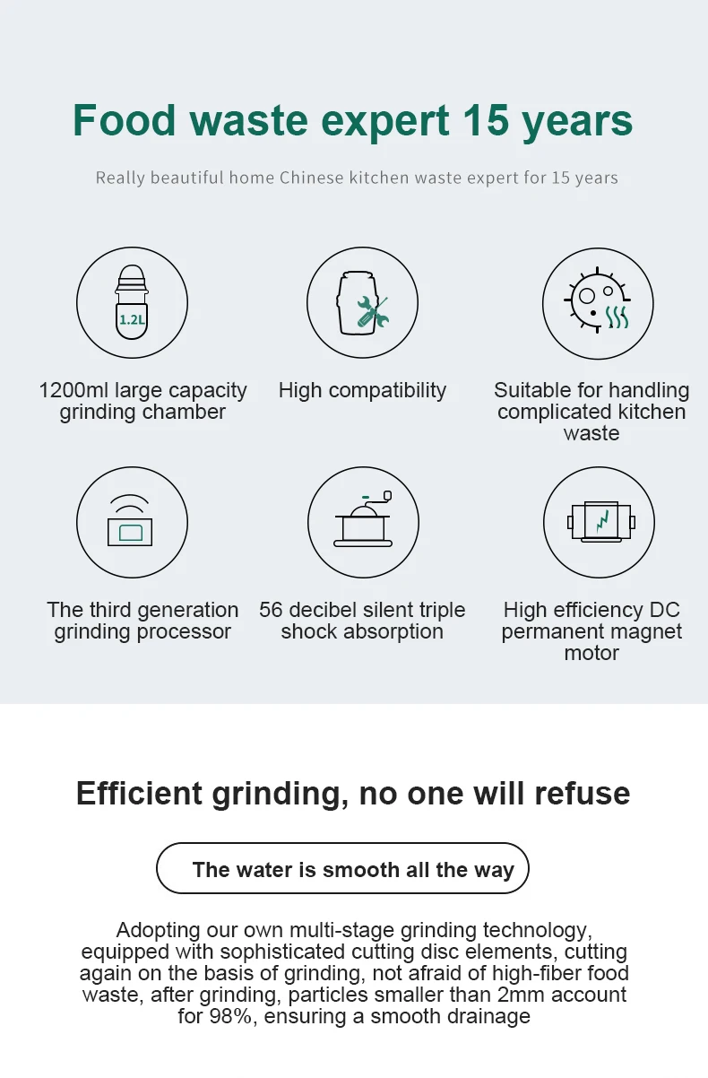 Household Food Waste Disposer 370W Stainless Steel Smart Home Kitchen ...