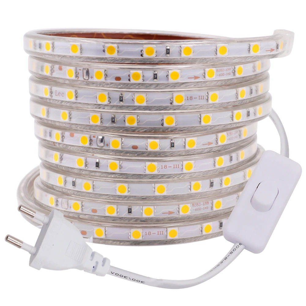 Led Strip 220v Waterproof 60leds/m Flexible Tape Ribbon Smd 5050 Led ...
