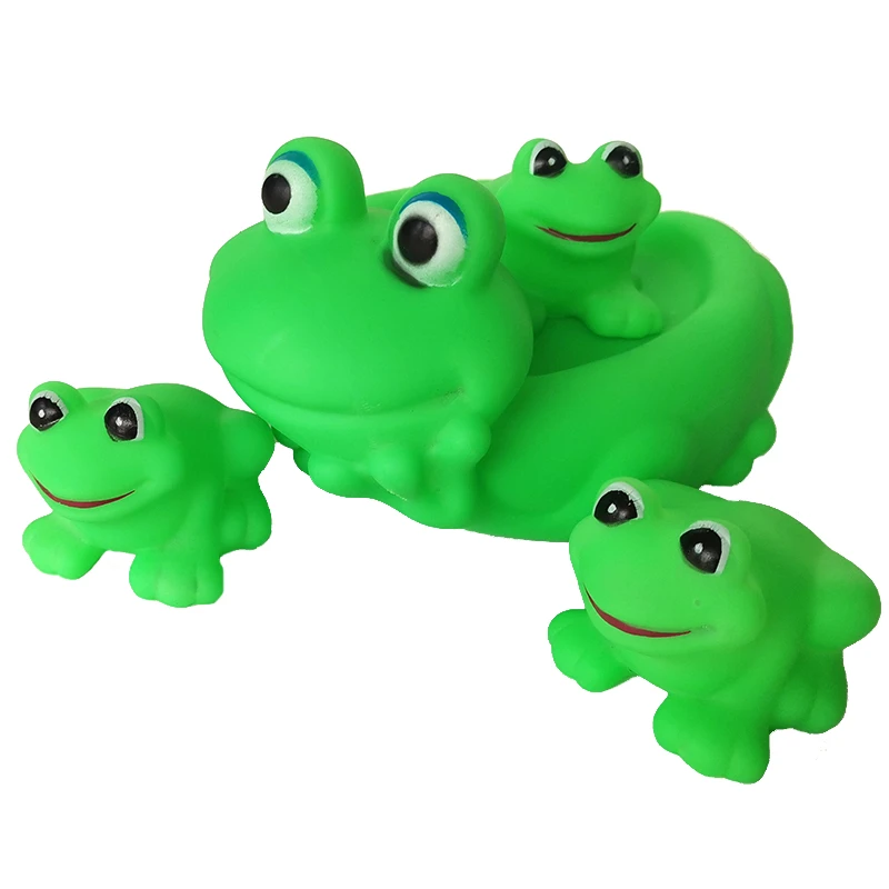 4 Pcs Rubber Green Frog Cute Baby Rattle Bath Toys Squeeze Animal Mode ...
