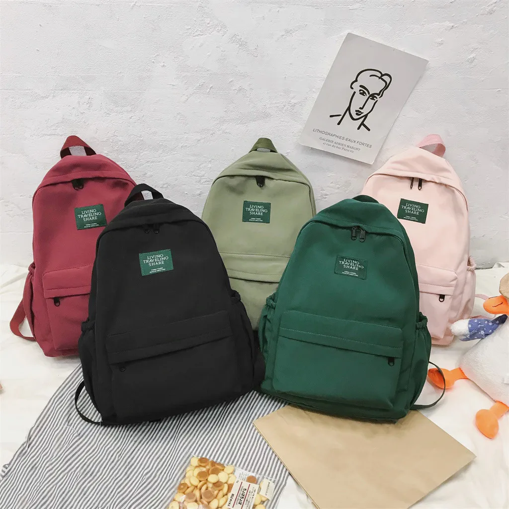 Mochila De color sólido para mujer, mochila retro de nailon resistente ...