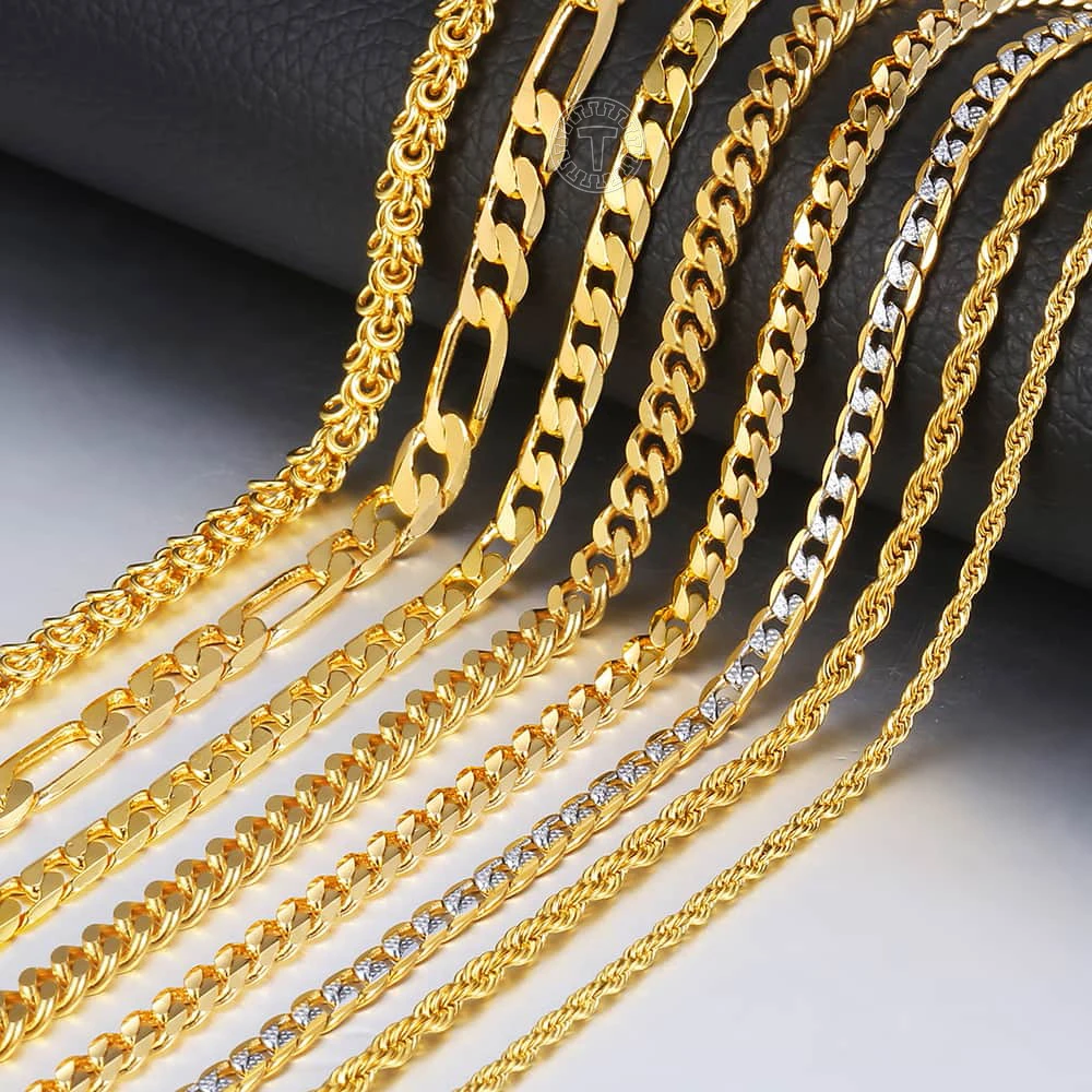 Trendsmax Gold Necklace For Men Women Figaro Rope Cuban Link Chain ...