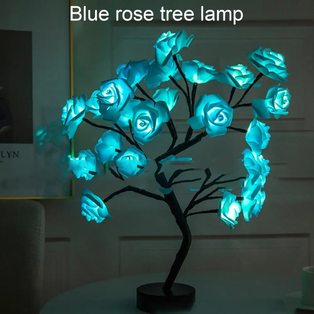 Unique Table Lamp Blue Rose Flower LED Tree Light Fairy Tree Lamp ...