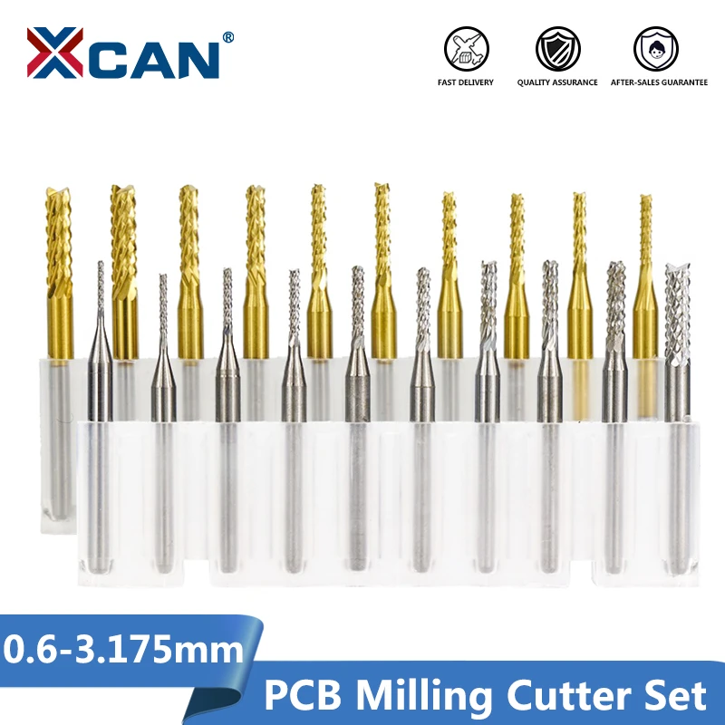 Xcan 10pcs 0.6-3.175mm Carbide Pcb Milling Cutter Set 3.175mm Shank Pcb ...