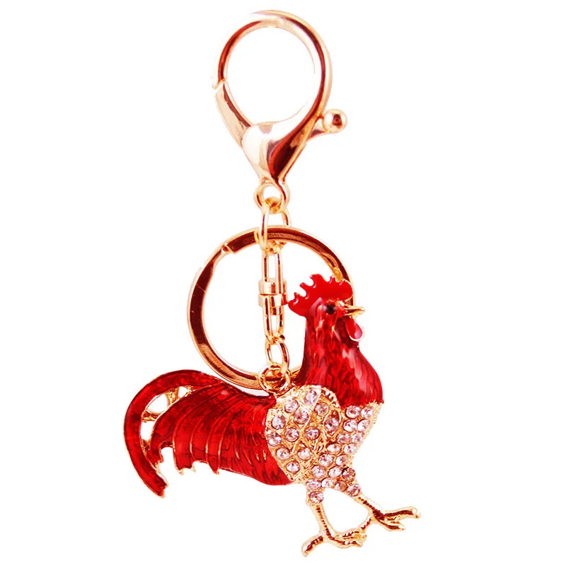 Cock Luxury Rooster Chicken Keychains Crystal Trinket Key ring chains ...