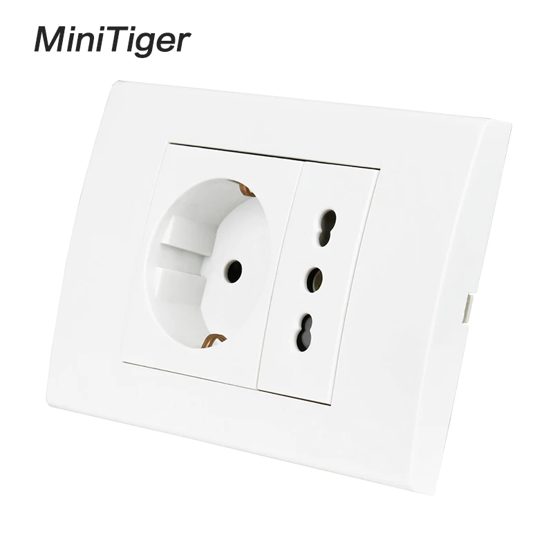 Minitiger Wall Socket Plug Grounded 16A EU Socket Outlet With Italian ...
