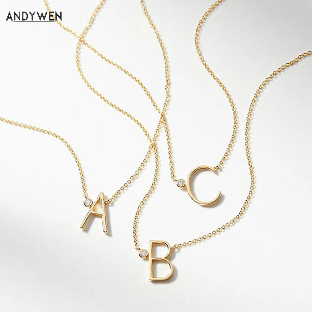 ANDYWEN Cadena con colgante de inicial de plata de ley 925, collar con ...