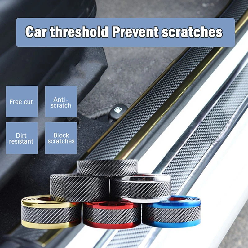 Car Stickers Anti Scratch Door Sill Protector Rubber Strip Carbon Fiber ...