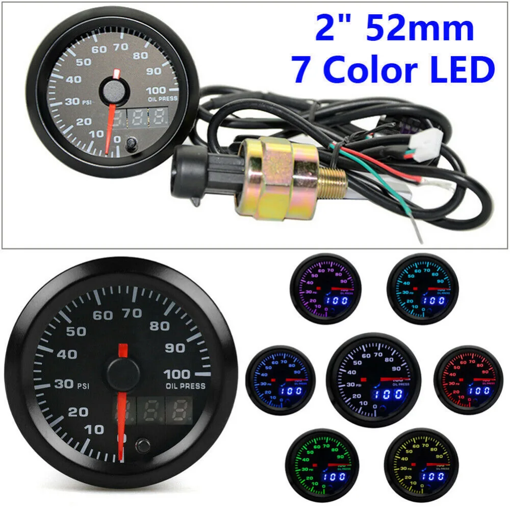 2-52MM-12V-Pointer-LCD-Digital-Display-Integrated-Oil-Pressure-Gauge ...