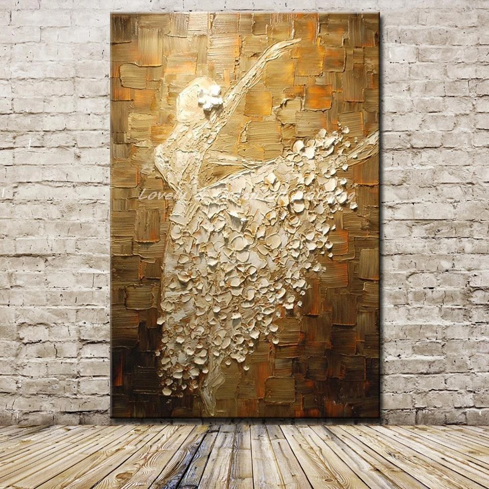 Mintura Ballet Dancer Picture Hand Painted Abstract Thick Texture Oil ...