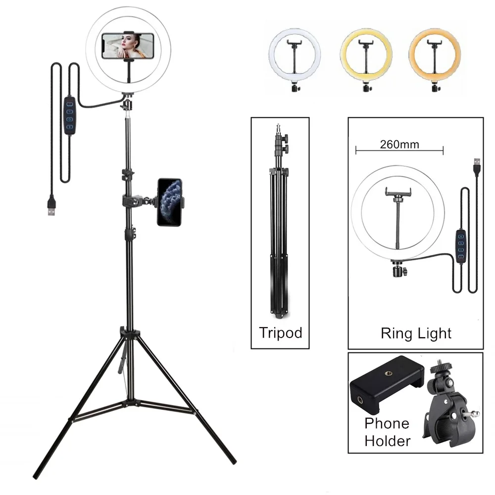 10-Inch-LED-Ring-Fill-Light-Photography-Lighting-Selfie-Tripod-Stand ...