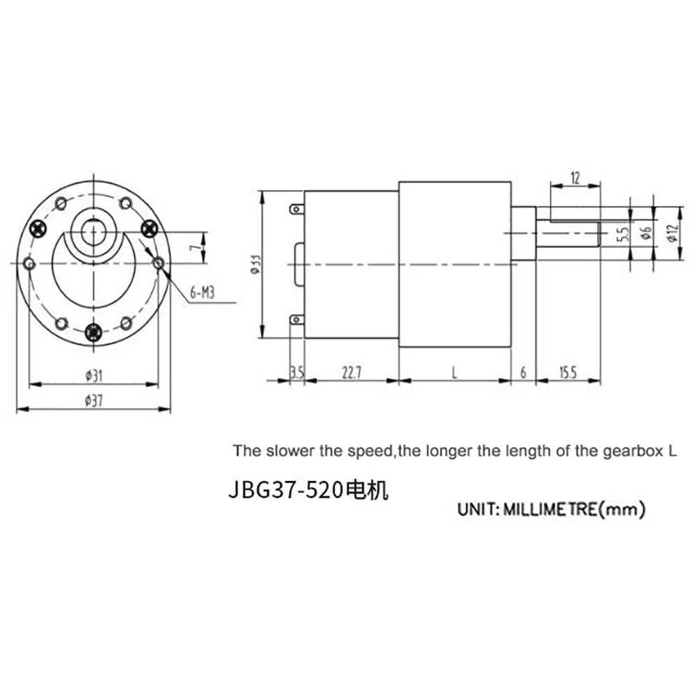 JGB37-520 DC24V 960RPM/MIN Motor with High Torque.