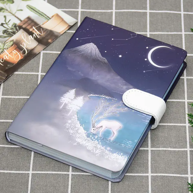 224 Page Cute Deer Notebook Magnetic Buckle Color Page Student Manual ...