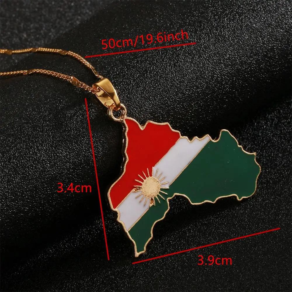 Gold Color Kurdistan Map Pendant Necklace Flag Region Map Kurdish Chain ...