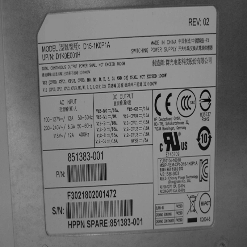 Original PSU For HP Workstation Z4 Z6 1000W Switching Power Supply D15 ...