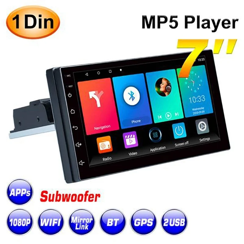 1 DIN Android 9.1 Car Multimedia Player Adjustable Car Stereo Radio 7 ...