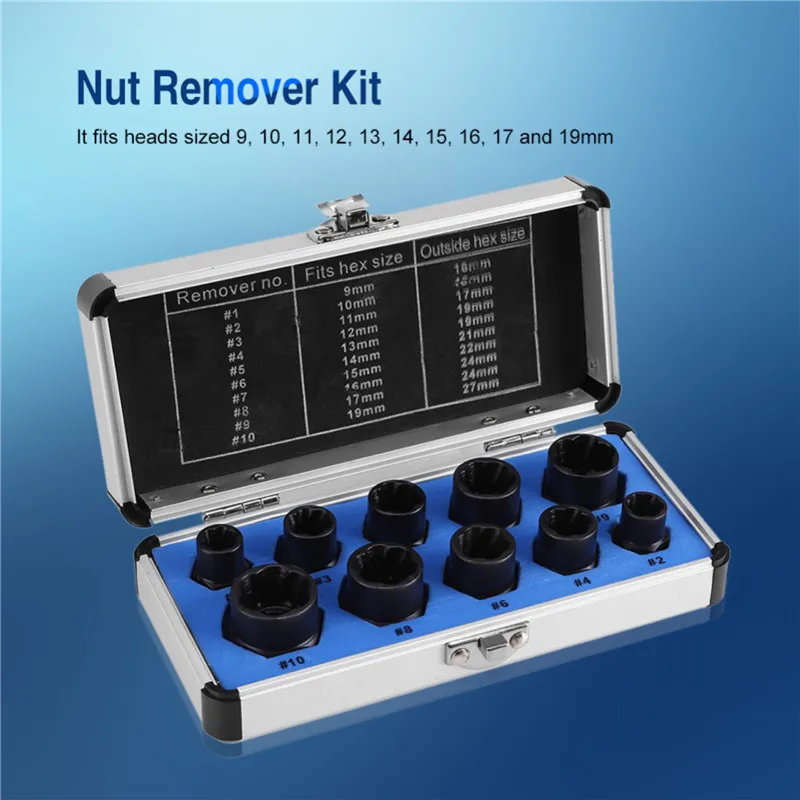 10pcs Nut Removal Tool Damaged Lug Nut Lock Remover Twist Socket Set ...