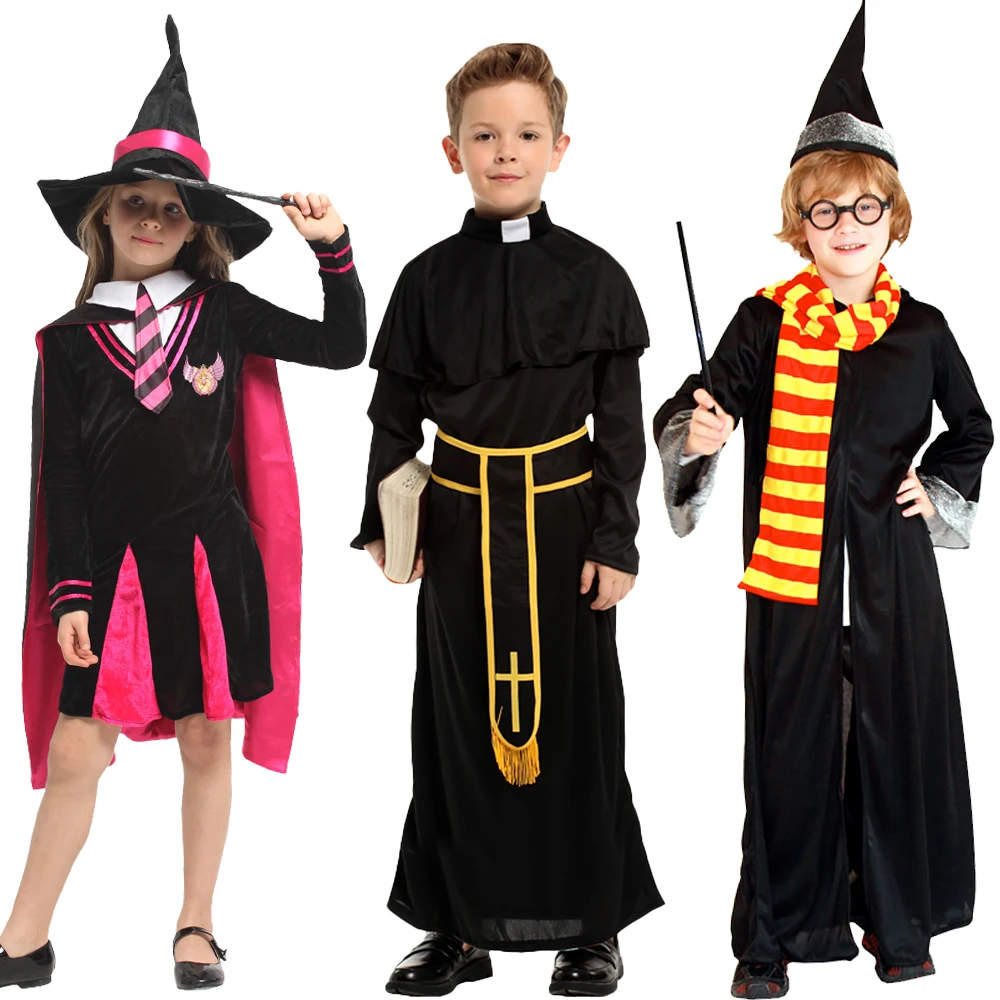 Halloween Kids Children Wizard Magician Costume For Boys Girls Sorcerer ...