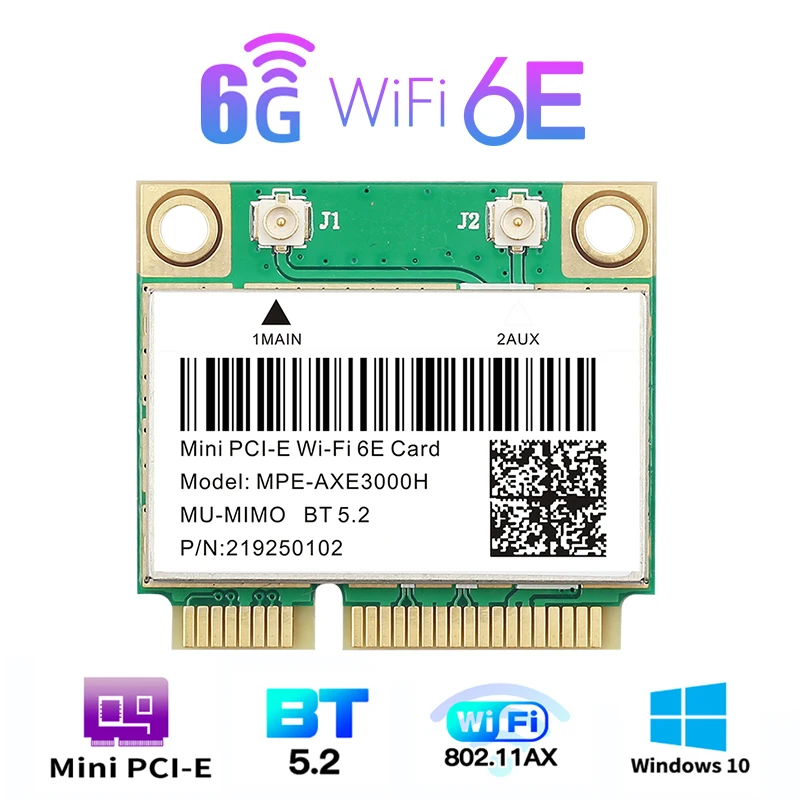 Tarjeta WiFi 6E AX210HMW Mini PCI E, adaptador inalámbrico para Intel AX210, 5374Mbps, Bluetooth ...