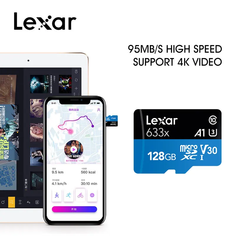Lexar 95 МБ/с. tf micro sd 633x16G 256G 512Gcards 32gb SDHC класс 10 64G 128G карта памяти sd ...
