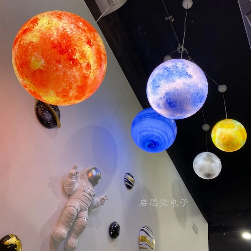 Planet Pendant Lights Sun Earth Moon Novelty Creative Atmosphere Light ...