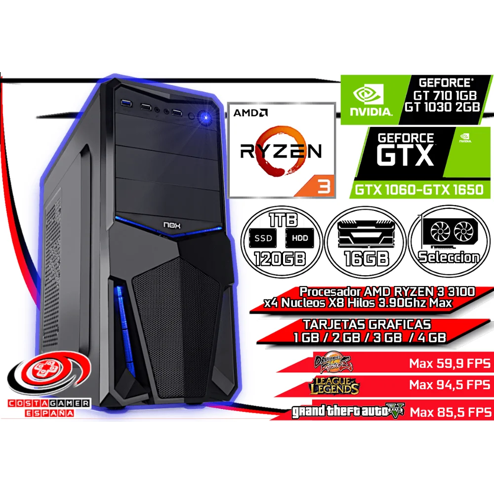 Computer PC Gaming AMD Ryzen 3 3100x8 a 3.90GHz 16GB Ram DDR4 120GB SSD ...