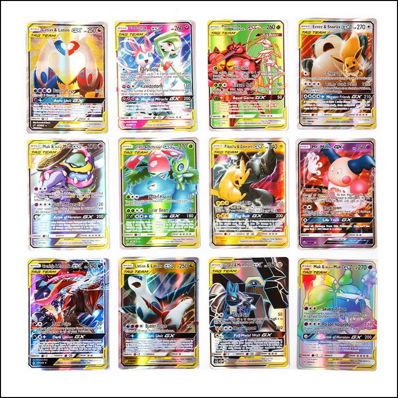 30 60 100 Pcs English Pokemon Cards No Repeat EX French Version Game ...