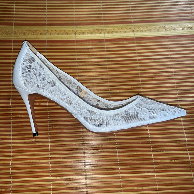 Summer Black White Mesh Lace High Heels Female Ladies Thin Heeled For ...