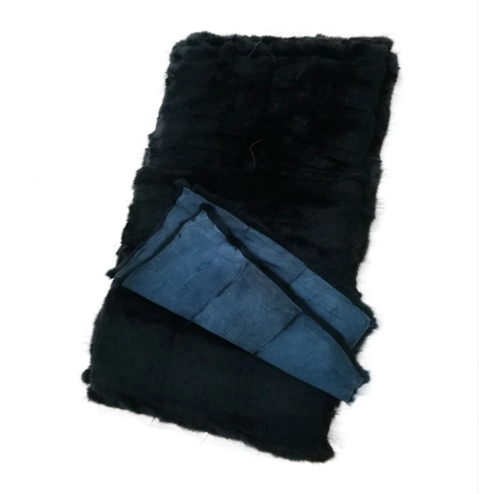 Black rabbit fur rugs dyed rabbit fur blanket real Rabbit skin fur ...