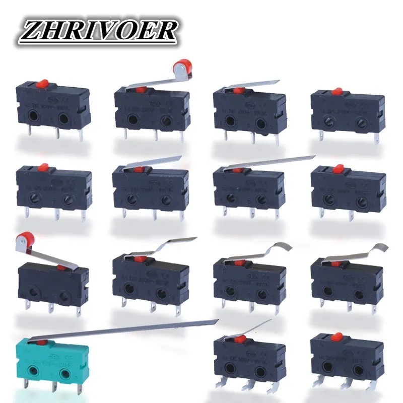 5Pcs Mini Micro Limit Switch NO NC 3 Pins PCB Terminals SPDT 5A 125V 250V 29mm Roller Arc lever ...