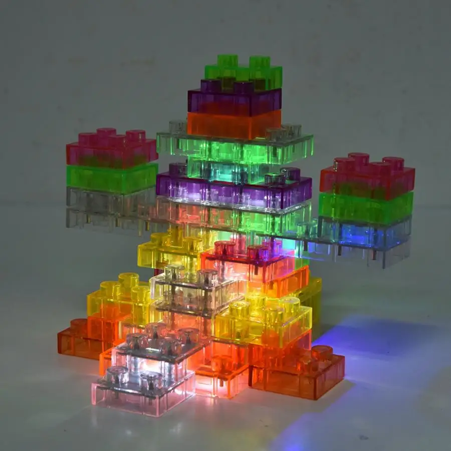 2 Types Electric Energy Building Blocks Rotation Light Up DIY Stacking ...