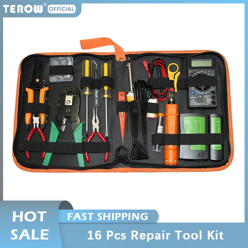 16 PCs Network Repair Tool Kit/ Sets Network Cable Pliers Portable ...