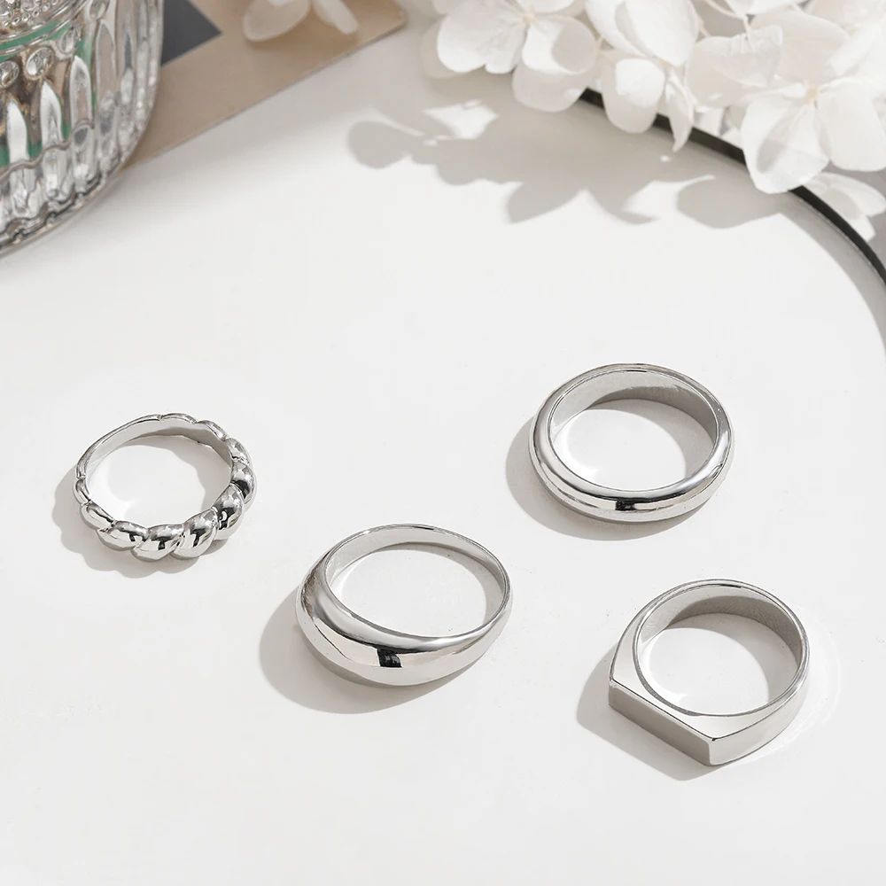 New-Fashion-Silver-Color-Geometric-Round-Circle-Thick-Chunky-Rings ...
