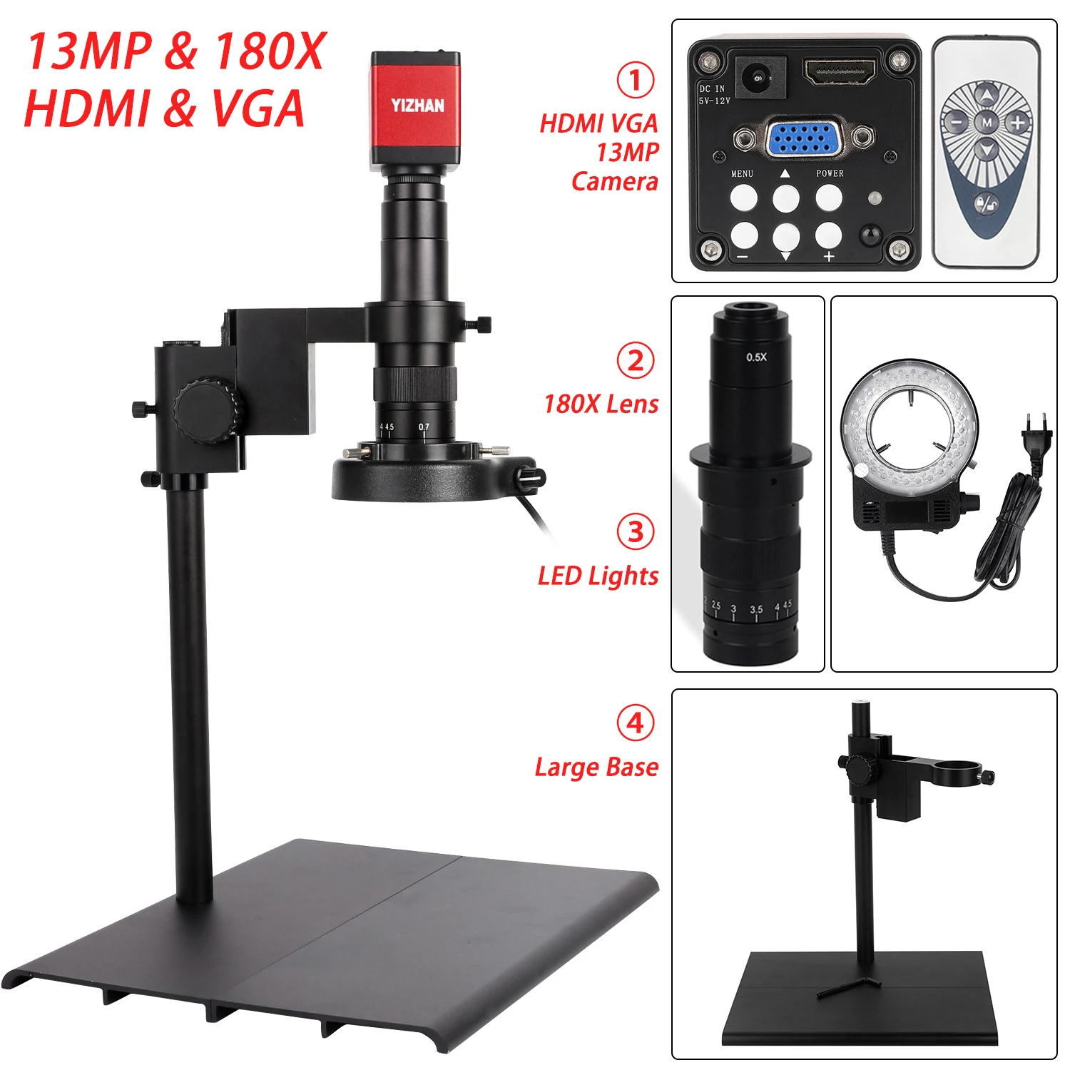 180x Digital Microscope 1080p Hd Hdmi Vga Camera 13mp Electronic Video ...