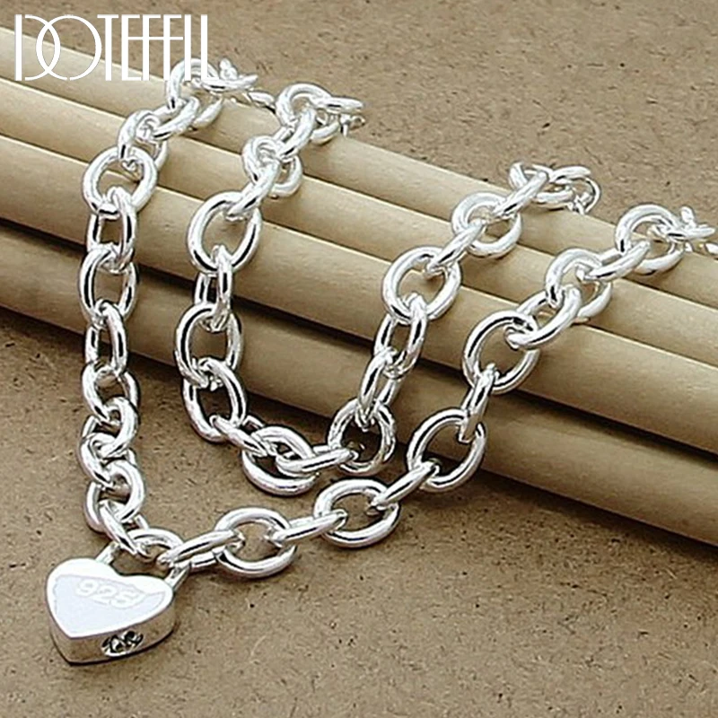 DOTEFFIL 925 Sterling Silver Heart Lock Pendant Necklace 18 Inch Chain ...