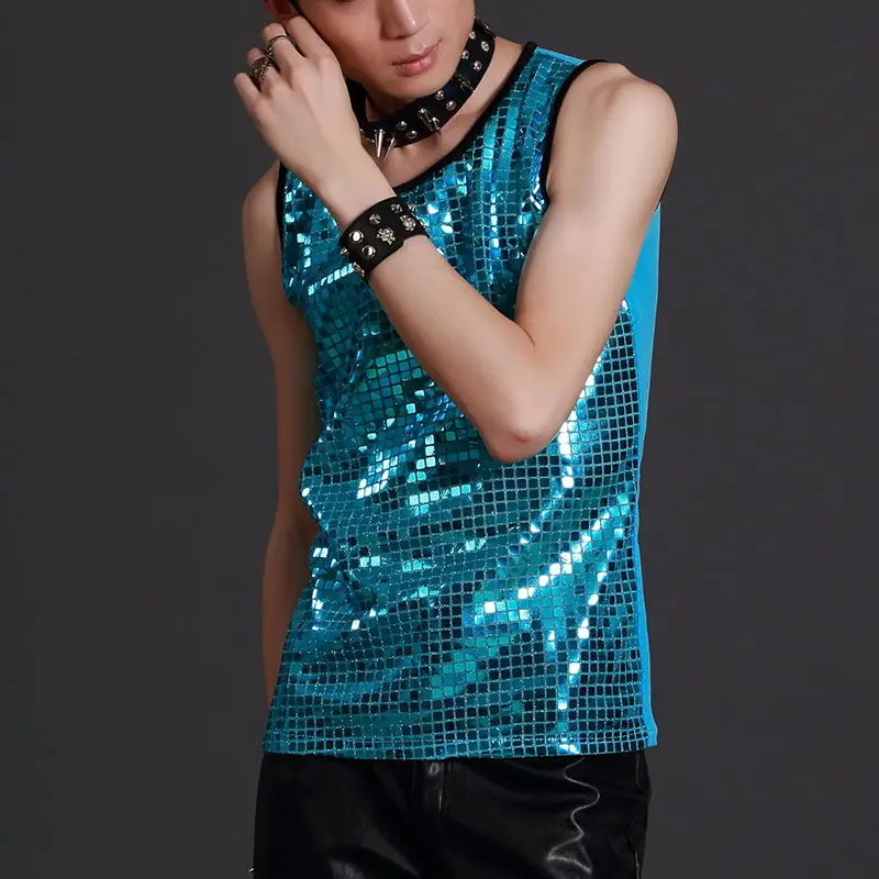Club Male Singer DS Slim Glitter Red Vest Costumes Night Bar Mens ...
