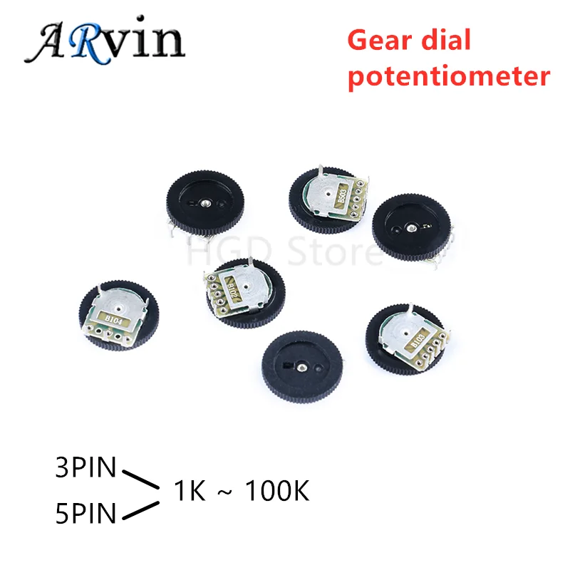 10pcs Double Gear Tuning Potentiometer B102 B103 B202 B203 B503 B1k ...