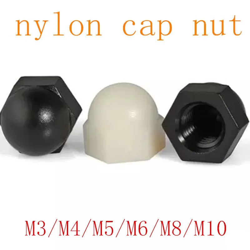 10 100PCS M3 M4 M5 M6 M8 m10 M12 M14 M16 M18 M20 Black And White Nylon Nut Plastic Cap Nuts ...