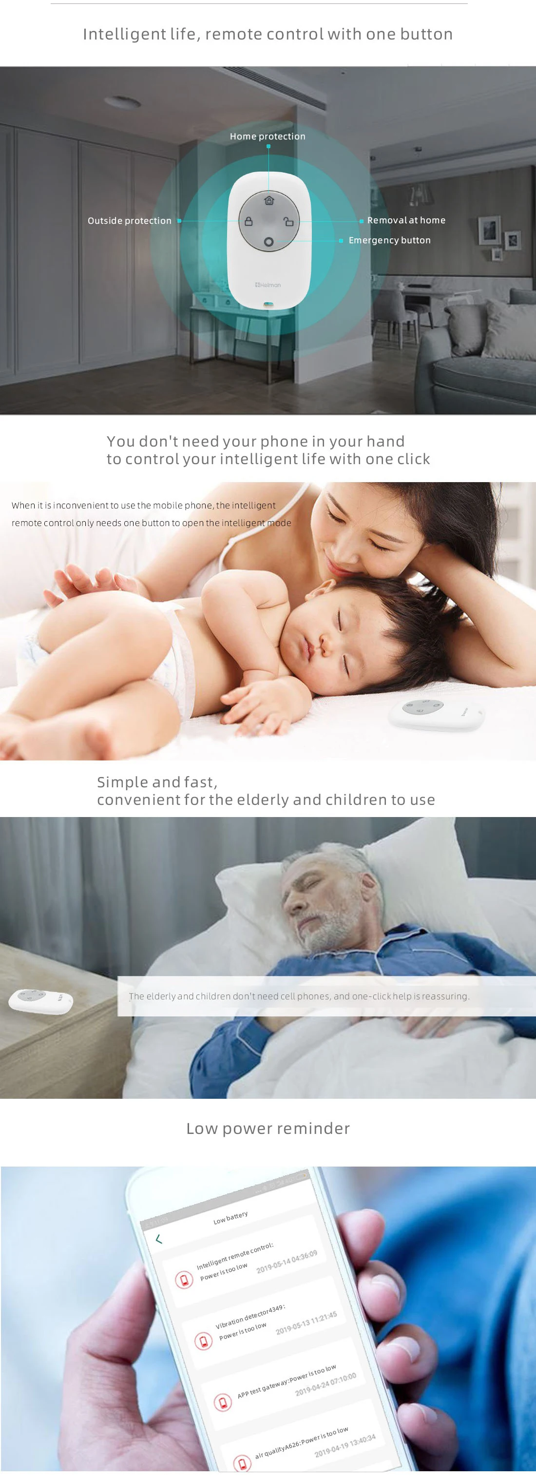 Heiman Zigbee3.0 Smart Remote Control With 4 Key Function Sos Button One-key Alarm For Elderly ...