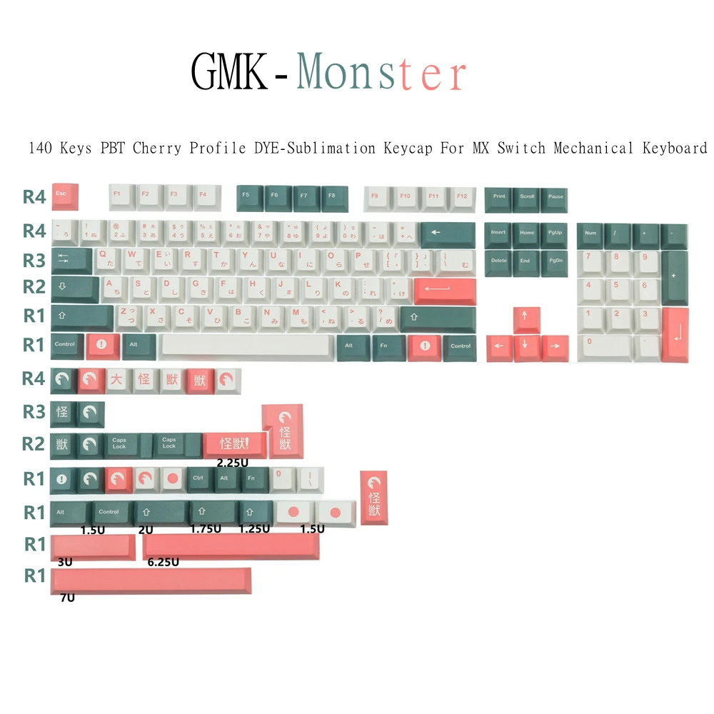 140keys Full Set Pbt Gmk Monster Keycaps Cherry Profile Dye ...